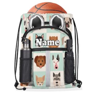 Herdesigns Animal Dog Puppy Custom Drawstring Backpack Dog Pattern Personalized Dance Bags Lightweight Backpacks for Men Women Adults Birthday Gifts Mini Gym Sports Beach Swim Travel Drawstring Bag