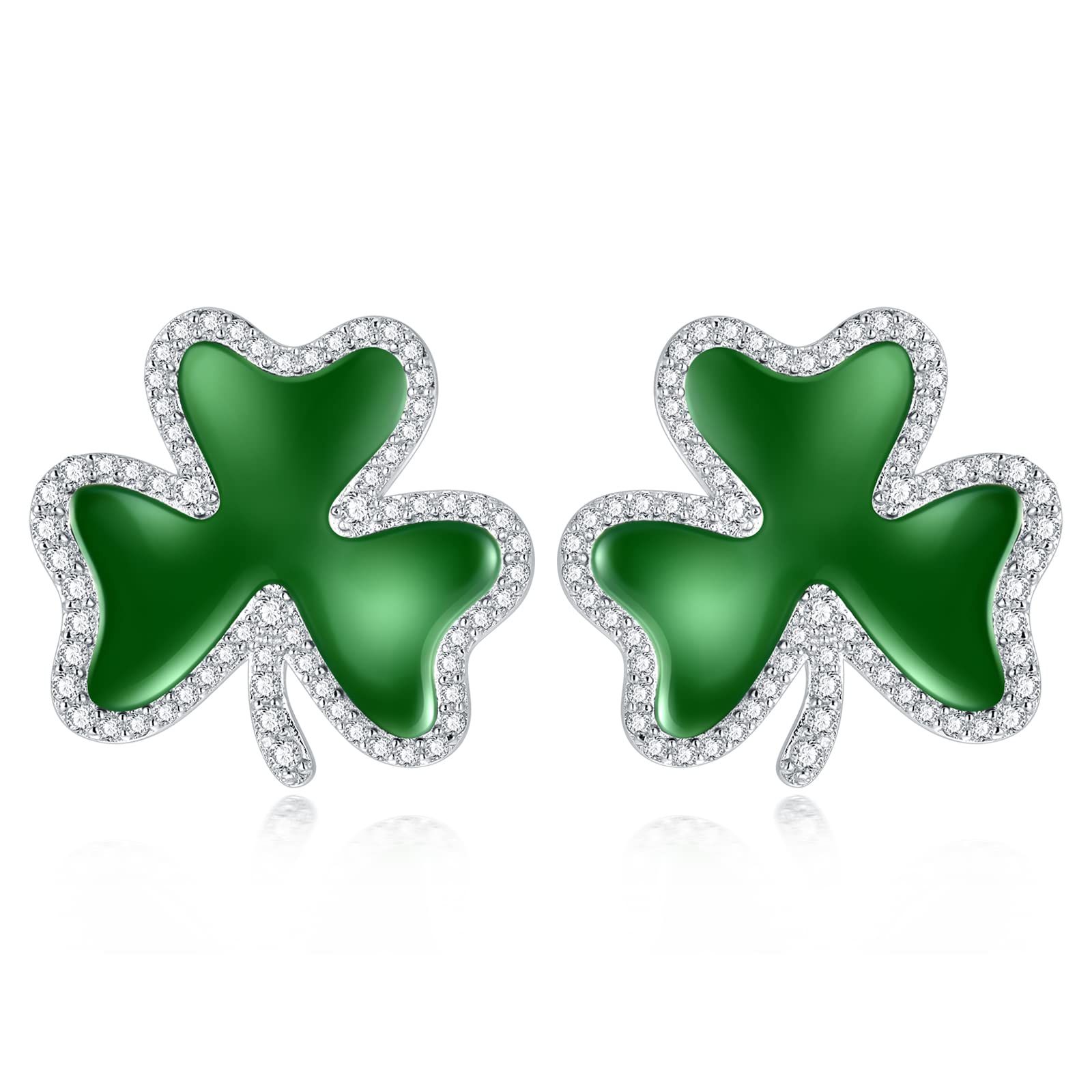 Pytali Sterling Silver Green Shamrock Earrings for Women Clover Earrings St.Patrick's Day Gift for Girlfriend Wife Good Luck Earrings Irish Earrings