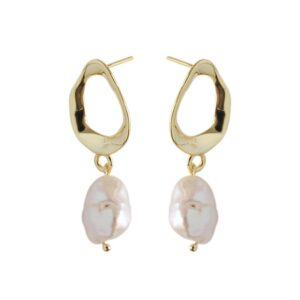 simple irregular pearl earrings in 18k gold, natural baroque pearl dangle earrings, wonderful gift for her (yellow gold, 18k)