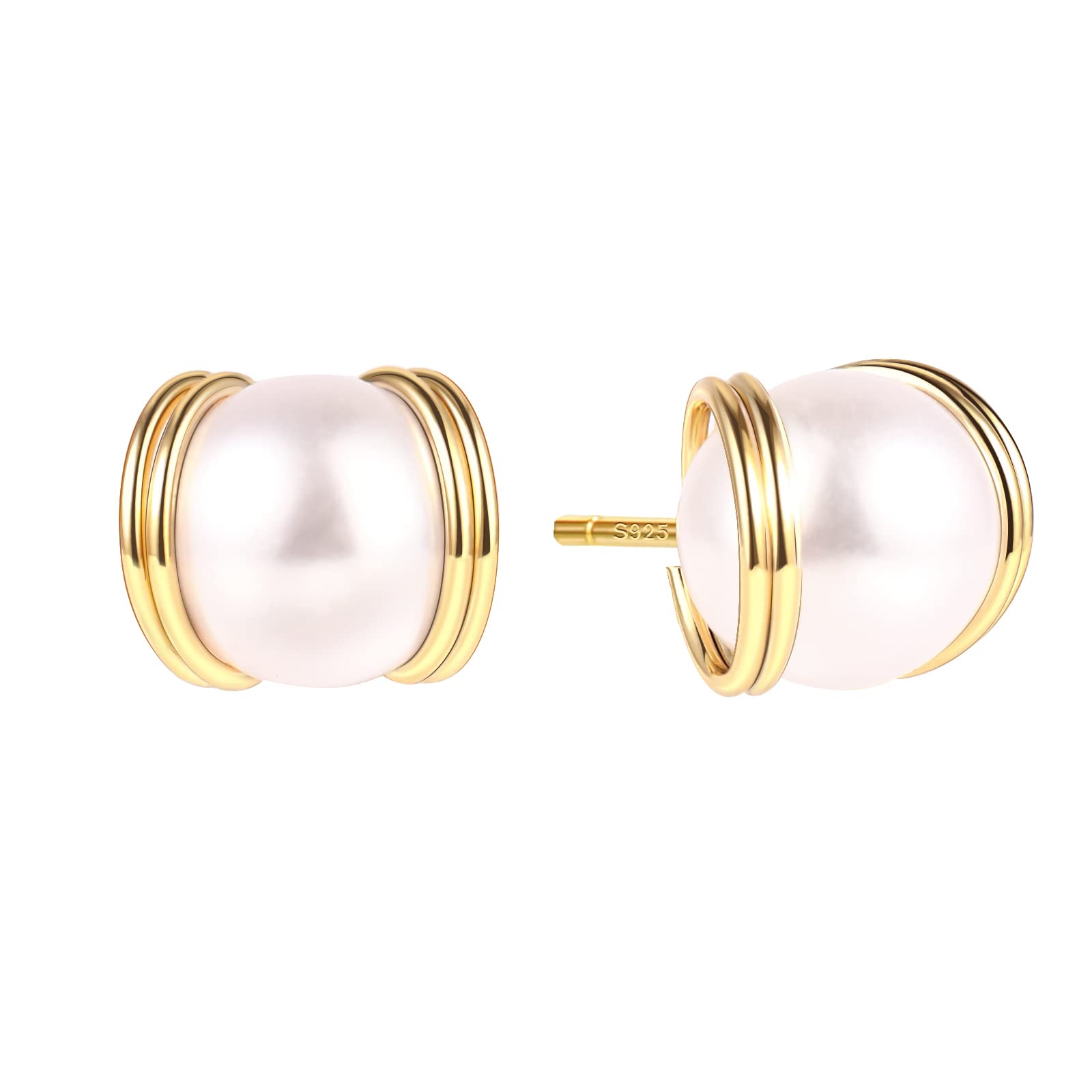 925 Sterling Silver Post Stud Earrings, Trendy Pearl Stud Earrings Lucky Clover Studs Earrings for Women