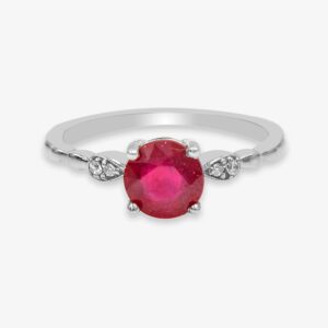 925 Sterling Silver Natural 7 MM Round Ruby Gemstone Ring July Birthstone Ruby Jewelry Solitary Proposal Ring Engagement Gift (RG-8016) (Sterling Silver, 7.5 US)