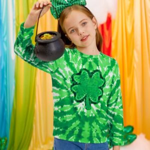 IIMMER Little Boys Girls Fahion St Patty Day Tie Dye Irish Shamrock Long Sleeve Shirt 7-8 Years