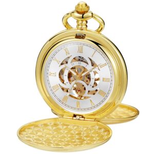 Alwesam Copper Mechanical Men's Pocket Watch Double Face Roman Numerals Hand Wind Pocket Watch with Chain&Box