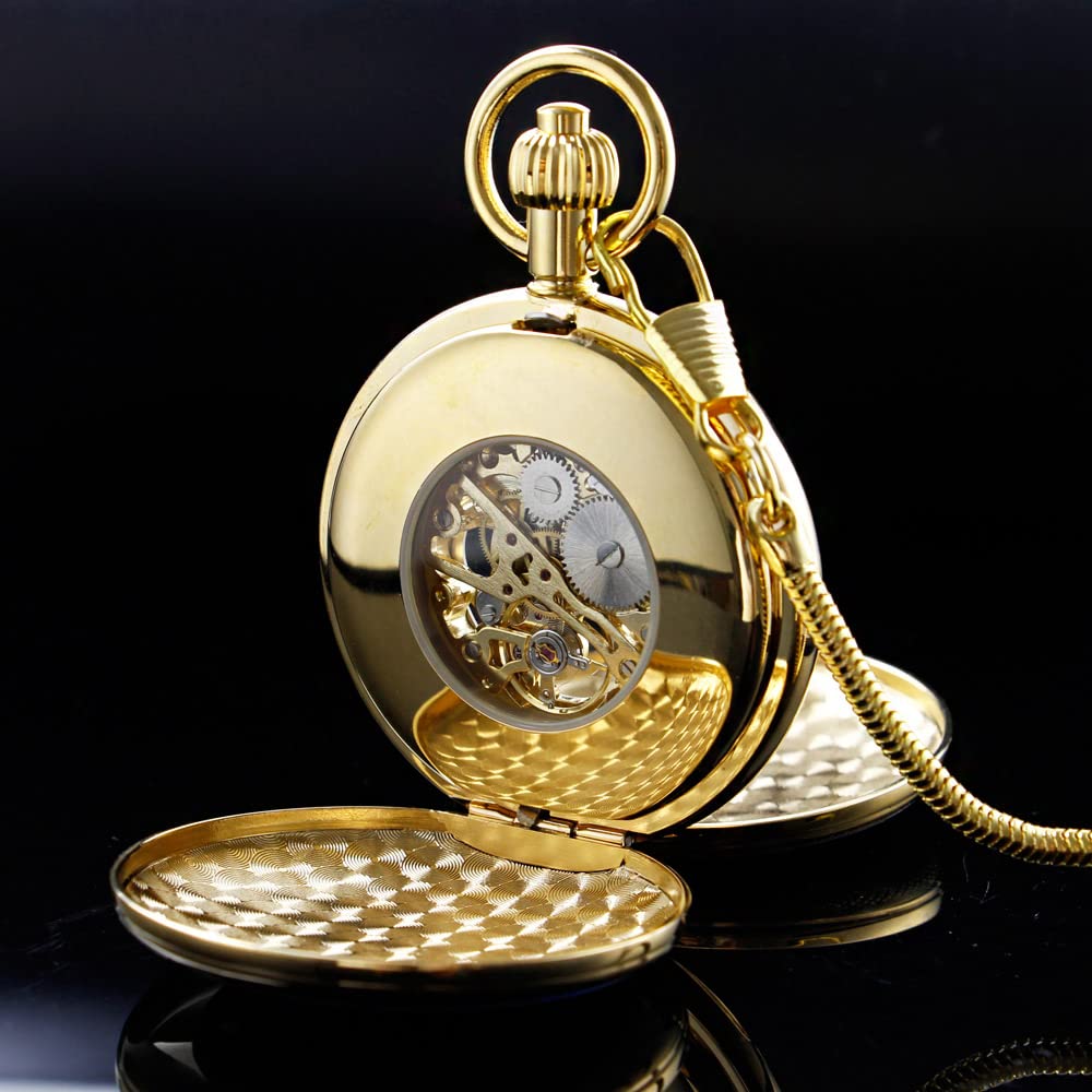 Alwesam Copper Mechanical Men's Pocket Watch Double Face Roman Numerals Hand Wind Pocket Watch with Chain&Box