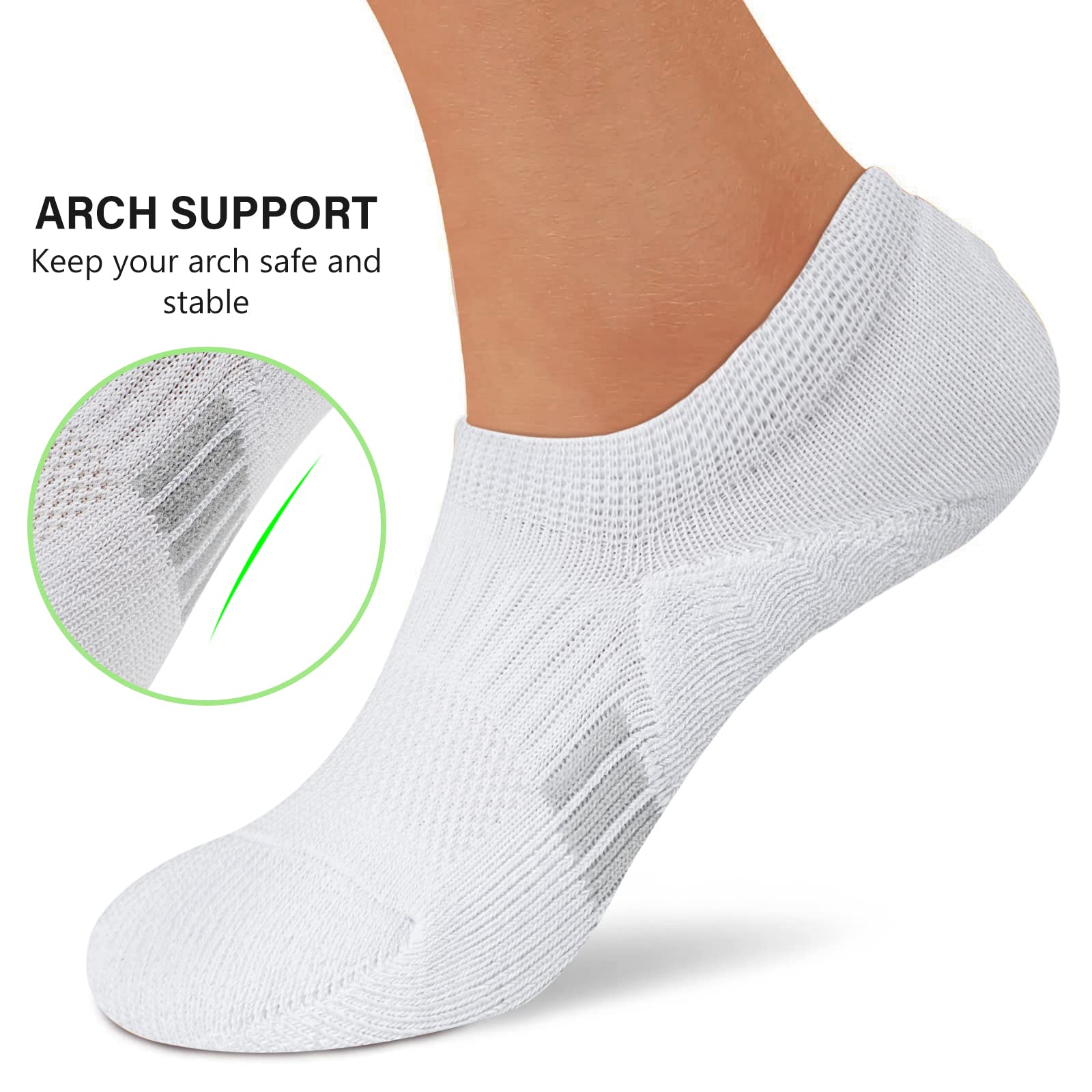 Amutost No Show Socks Womens Low Cut Ankle Socks White Black Athletic Running Socks Cushioned Size 8-10