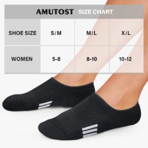 Amutost No Show Socks Womens Low Cut Ankle Socks White Black Athletic Running Socks Cushioned Size 8-10