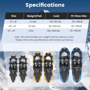 GYMAX Snow Shoes, 21/25/30 inch 3 in 1 Snowshoes Trekking Poles Bundle for Men & Women, Lightweight Aluminum All Terrain Snowshoes Set with Fully Adjustable Binding & Carry Bag (21", Silver)