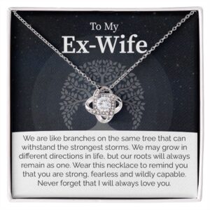 jewelayer to my ex-wife necklace, beautiful best ex wife jewelry gift on her anniversary/birth day or christmas day from ex husband, love knot necklace funny ex-wife jewelry gift, surprise gift idea