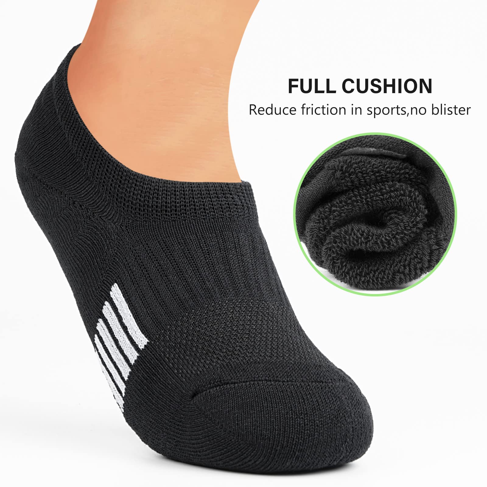 Amutost No Show Socks Womens Low Cut Ankle Socks White Black Athletic Running Socks Cushioned Size 8-10