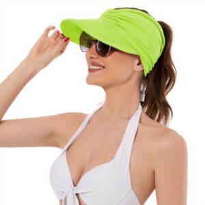 zando sun hat womens beach visor hat fashionable sun hats for women outdoor wide brim hat sun visors for women uv protection hats sports golf visor for women with ponytail fluorescein yellow visor