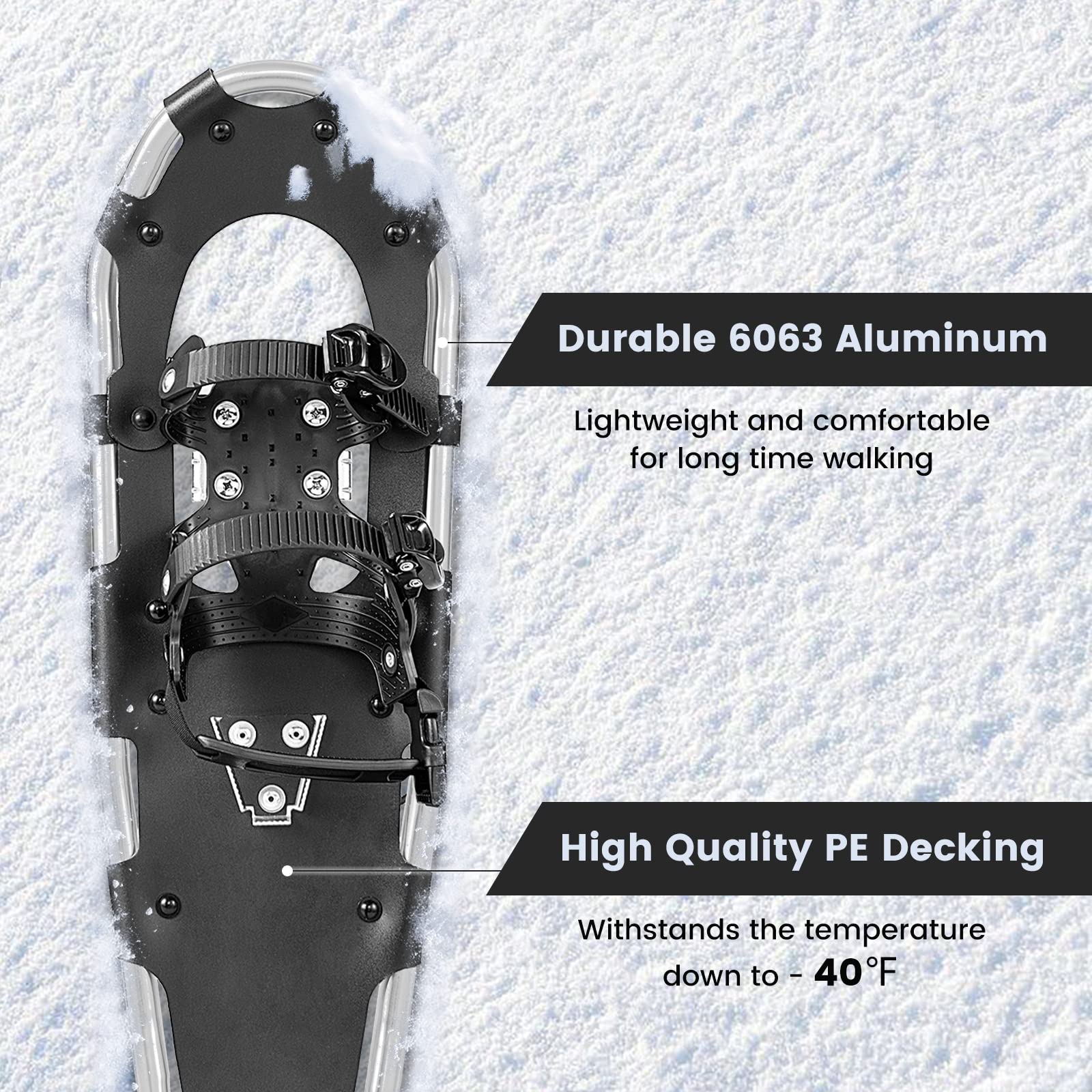 GYMAX Snow Shoes, 21/25/30 inch 3 in 1 Snowshoes Trekking Poles Bundle for Men & Women, Lightweight Aluminum All Terrain Snowshoes Set with Fully Adjustable Binding & Carry Bag (21", Silver)