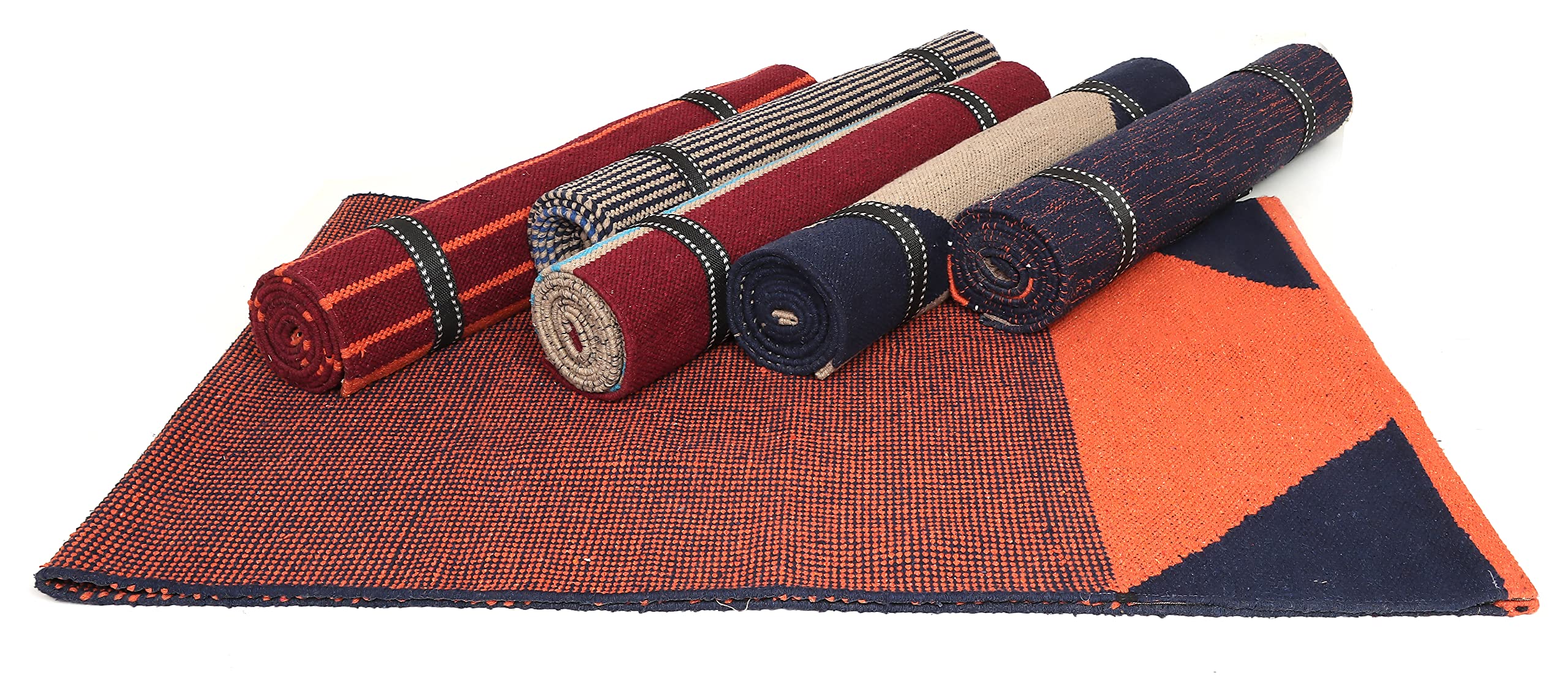 KD Yoga Rug Blanket Convert Plastic Yoga Mat to Eco Friendly 100% Cotton Reipping with Corner Pocket (Red-Orange)