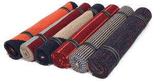 kd yoga rug blanket convert plastic yoga mat to eco friendly 100% cotton gripping with corner pocket (grey-navy)