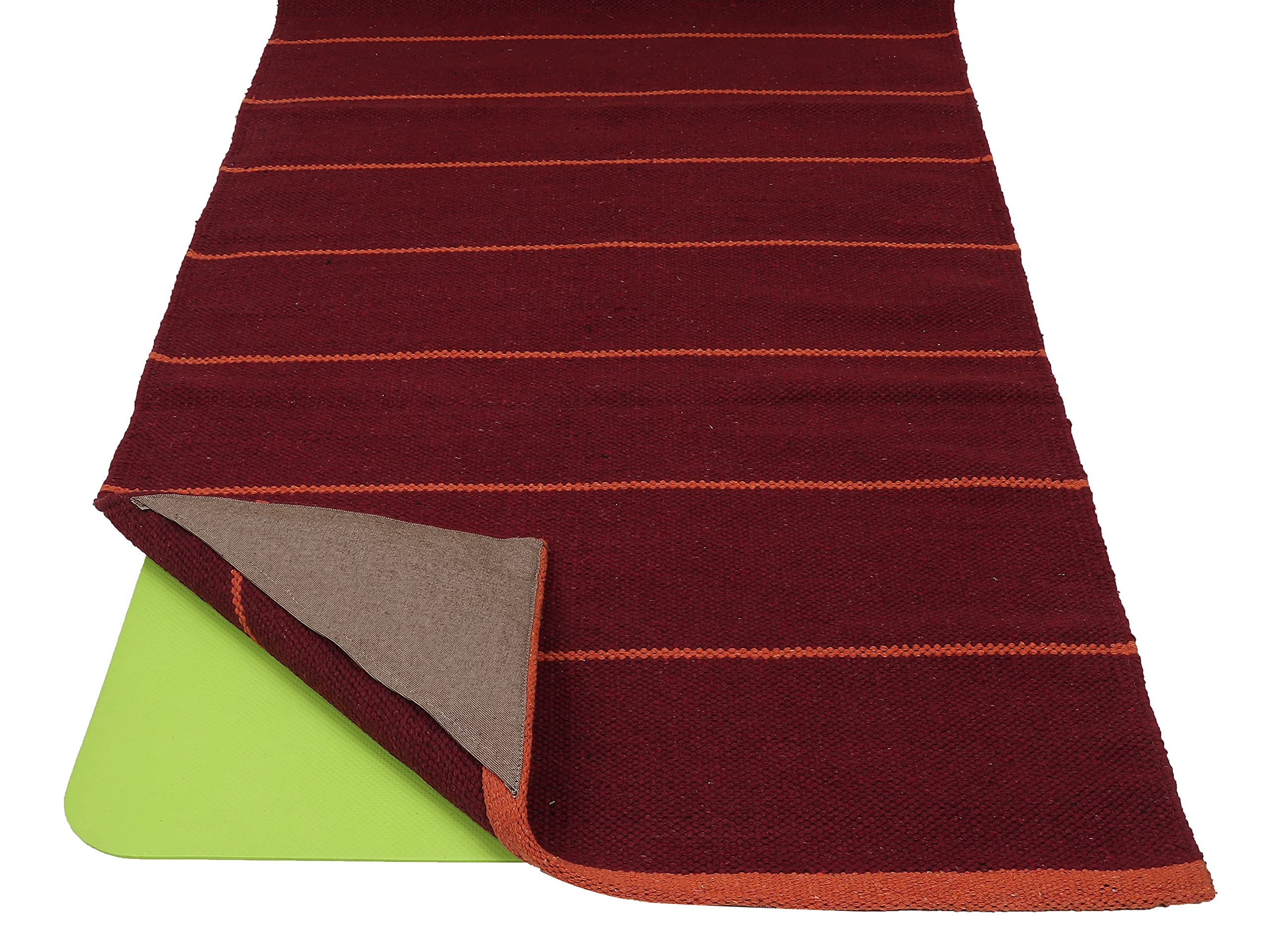 KD Yoga Rug Blanket Convert Plastic Yoga Mat to Eco Friendly 100% Cotton Reipping with Corner Pocket (Red-Orange)