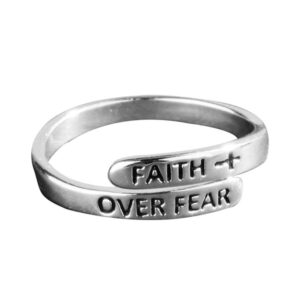 wsrrdrecvhi faith over fear ring,sterling silver adjustable wrap open ring,women teens inspirational jewelry gifts