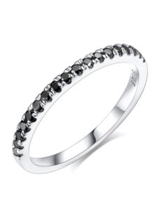 imolove black moissanite wedding band for women sterling silver moissanite rings for women with 18k white gold plated half eternity bands ring for women-bw-70