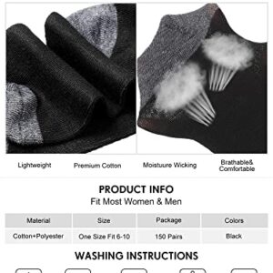 Hicarer 150 Pairs Men's Cushion Ankle Socks Breathable Casual Socks Comfort Men Low Cut Sock for Men Sports Outdoor Running (Black, Gray)