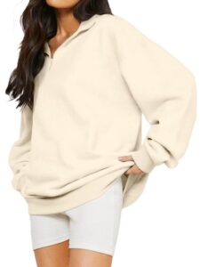 taipove womens fleece sweatershirt w pockets half quarter zip pullover winter long sleeve t-shirt cute casual henley tops beige