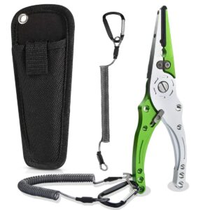 hzxinwang fishing pliers, aviation aluminum fishing pliers line cutters, de-hookers, fishing tool sets, weaving scissors, saltwater resistant fishing gear (aviation aluminum model, green silver)