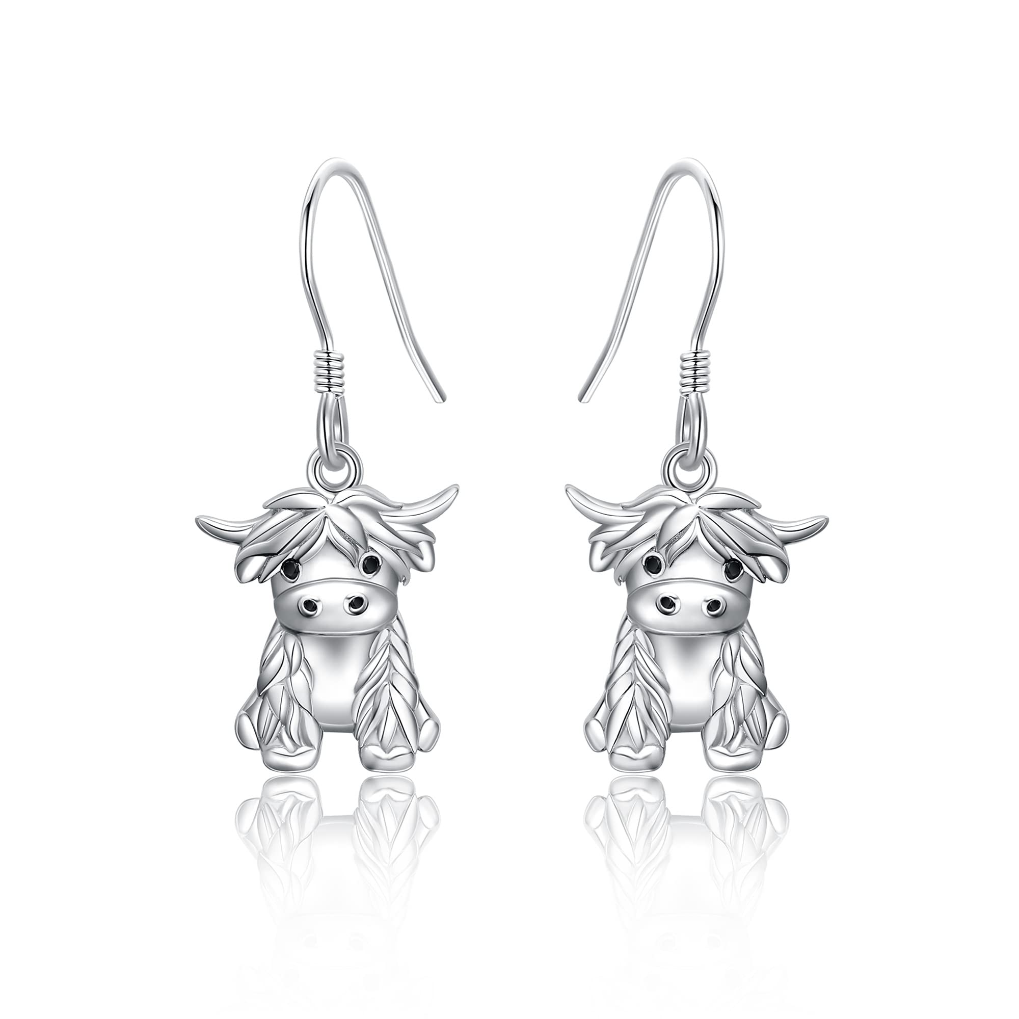 YAFEINI Highland Cow Earrings 925 Sterling Sliver Cow Dangle Earrings Highland Cow Jewelry for Women