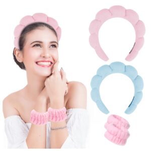 sponge spa headband for washing face, 2 pack makeup headbands women girls, wash yoga sports shower head band terry towel cloth hair skincare, removal