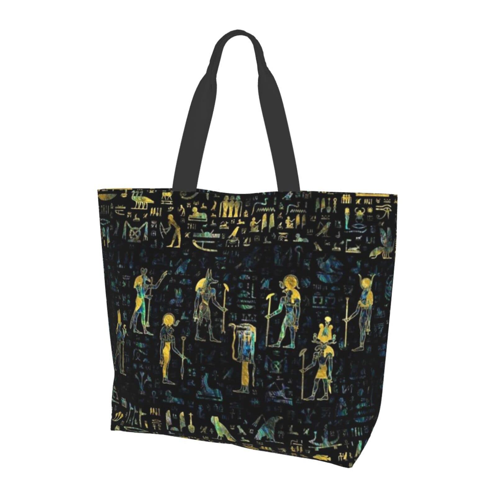 ASYG Egyptian Tote Shoulder Bag Hieroglyphs Bags Storage Handle Shopping Bag Portable Egypt Bag