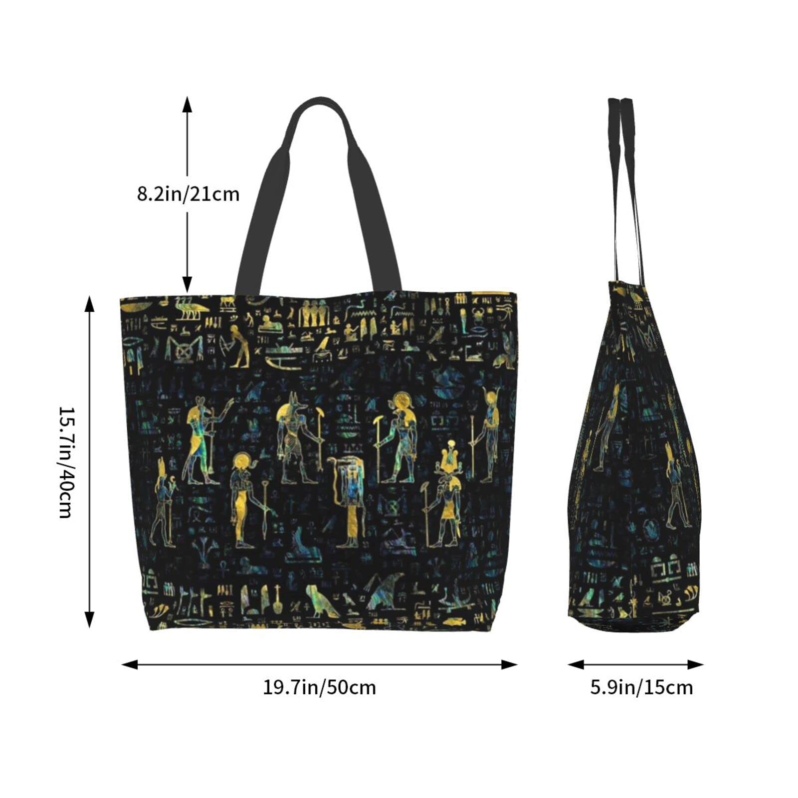 ASYG Egyptian Tote Shoulder Bag Hieroglyphs Bags Storage Handle Shopping Bag Portable Egypt Bag