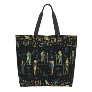 ASYG Egyptian Tote Shoulder Bag Hieroglyphs Bags Storage Handle Shopping Bag Portable Egypt Bag