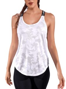 sweatyrocks women's activewear letter print criss cross backless tank top workout out sports shirt white l