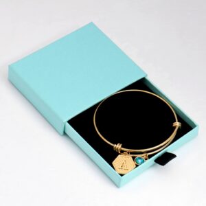 Suonie 18K Gold Plated Bangles,26 Letters Initial Hexagon Pendant Adjustable Bangles,Women Charm Bracelet Bangles,Blue Rhinestone Bracelet for Girls Teenage Birthday Christmas Gifts (T)