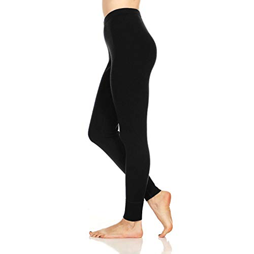 Women's 100% Merino Wool Midweight Base Layer Bottoms - Thermal Underwear - No Itch Renewable Fabric - Black - Large Petite/Short