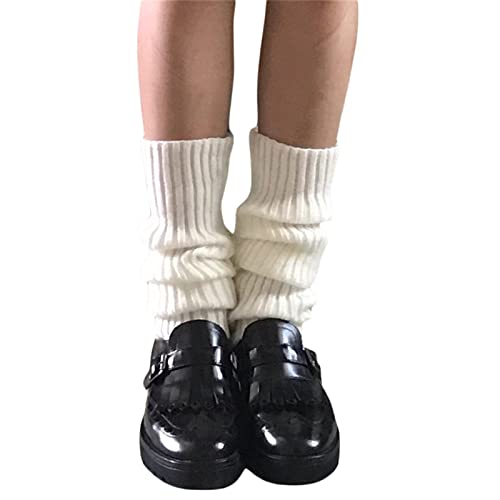 Seyurigaoka Women Japanese Style Kawaii Leg Warmers Y2K Knit Long Socks Leggings Girls 90s Harajuku Goth Stacked Leg Warmers (A White, One Size)