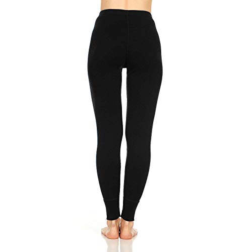 Women's 100% Merino Wool Midweight Base Layer Bottoms - Thermal Underwear - No Itch Renewable Fabric - Black - Large Petite/Short