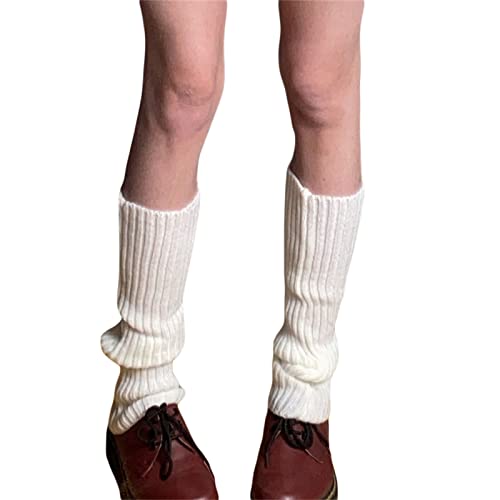 Seyurigaoka Women Japanese Style Kawaii Leg Warmers Y2K Knit Long Socks Leggings Girls 90s Harajuku Goth Stacked Leg Warmers (A White, One Size)