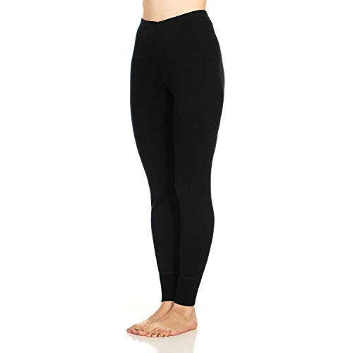 Women's 100% Merino Wool Midweight Base Layer Bottoms - Thermal Underwear - No Itch Renewable Fabric - Black - Large Petite/Short