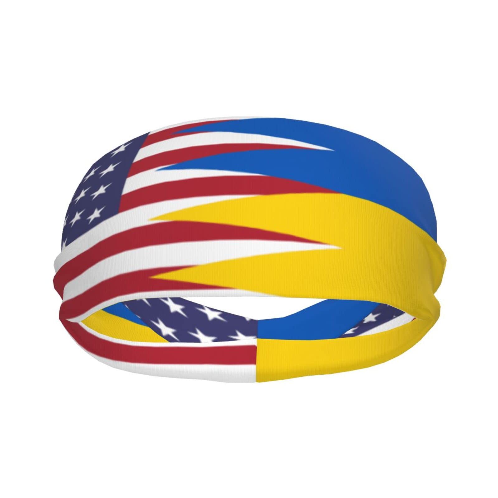 America Ukraine Friendship Flag Sports Headbands Unisex Yoga Non-Slip Quick-Drying Workout Hairband