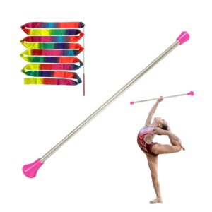 dasiyoki 26-inch twirling baton spinning dance baton metal rhythmic gymnastics conducting batons for child in majorette-complete with 1 dance ribbon rainbow streamer (pink,1 pack)