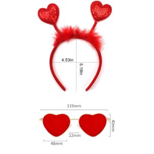 Ausejopeac Valentines Day Heart Headband Boppers Head and Heart Shape Sunglasses for Girls Women Valentine's Day Halloween Wedding Birthday Party Gift