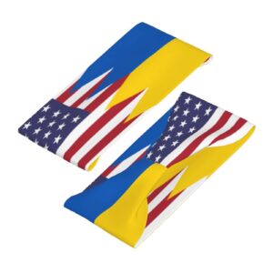 America Ukraine Friendship Flag Sports Headbands Unisex Yoga Non-Slip Quick-Drying Workout Hairband