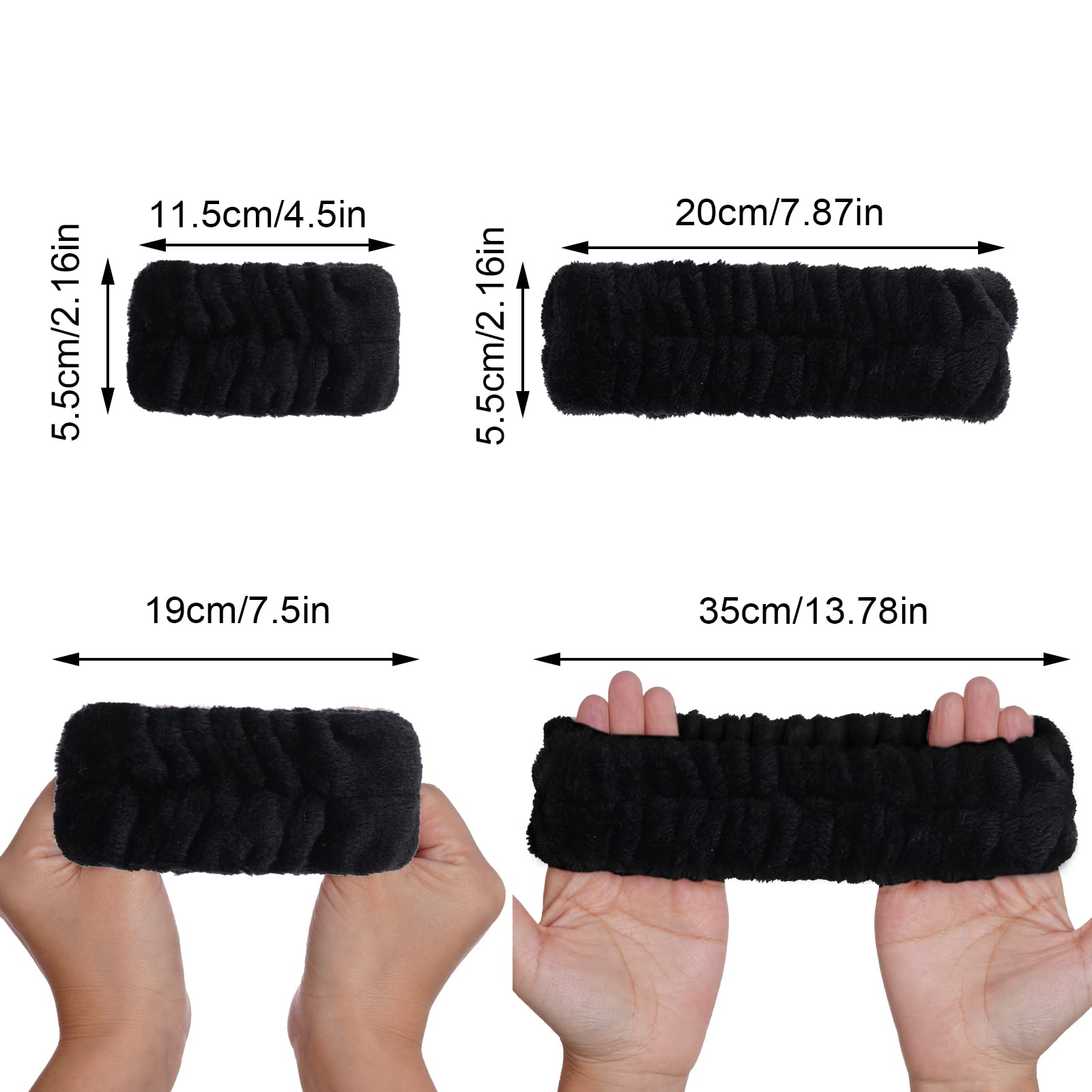 mifengda 3pcs Women's Microfiber Headbands & Wrist Washbands for Spa, Facial, Face Washing, Shower, Makeup, and Bath (Black)