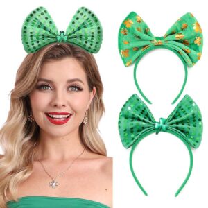 DRESBE St. Patrick's Day Headbands Green Shamrock Bowknot Hair Hoop Cute Festival Hair Accessories for Women and Girls(2pcs) (A)