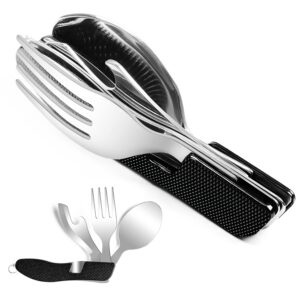 umeinac tech camping utensils, 4 in 1 travel utensil set camping fork spoon knife set camp backpacking utensils folding cutlery set for camping hiking