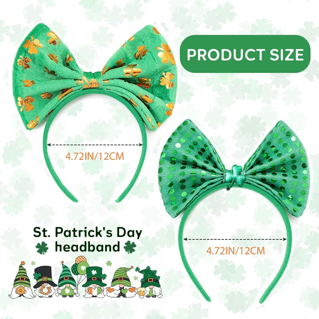 DRESBE St. Patrick's Day Headbands Green Shamrock Bowknot Hair Hoop Cute Festival Hair Accessories for Women and Girls(2pcs) (A)