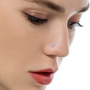 Tornito 16Pcs Dangle Nose Rings Stud L Shaped Cubic Zirconia Butterfly Heart Star Moon Flower Crown Assorted Shape Stainless Steel Nostril Piercing Jewelry for Women Men 20G Silver Tone