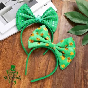 DRESBE St. Patrick's Day Headbands Green Shamrock Bowknot Hair Hoop Cute Festival Hair Accessories for Women and Girls(2pcs) (A)