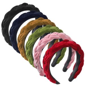 6 pieces velvet headband for women girls criss cross wide braided hairband solid color soft cute hair accessories for travel dating washing face, 6 colors, 6.89 x 6.3 x 1.57 inch