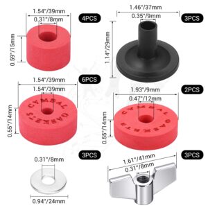 Facmogu 23PCS EVA Material Cymbal Replacement Accessories, Cymbal Stand Tubes, Drum Cymbal EVA Pads Include Wing Nuts, Washers, Cymbal Sleeves & Drum Key - Red