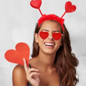 Ausejopeac Valentines Day Heart Headband Boppers Head and Heart Shape Sunglasses for Girls Women Valentine's Day Halloween Wedding Birthday Party Gift