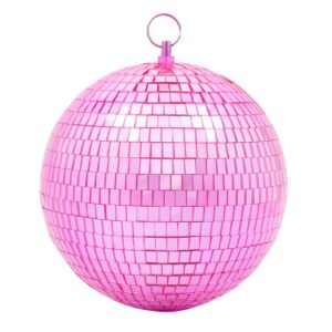 mirror disco ball decor with hanging ring 8" large pink disco ball ornament for disco party decorations,70s theme party, dj, wedding, birthday,christmas