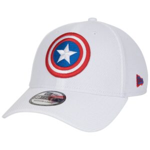 new era captain america logo white colorway 39thirty fitted hat (as1, alpha, s, m)